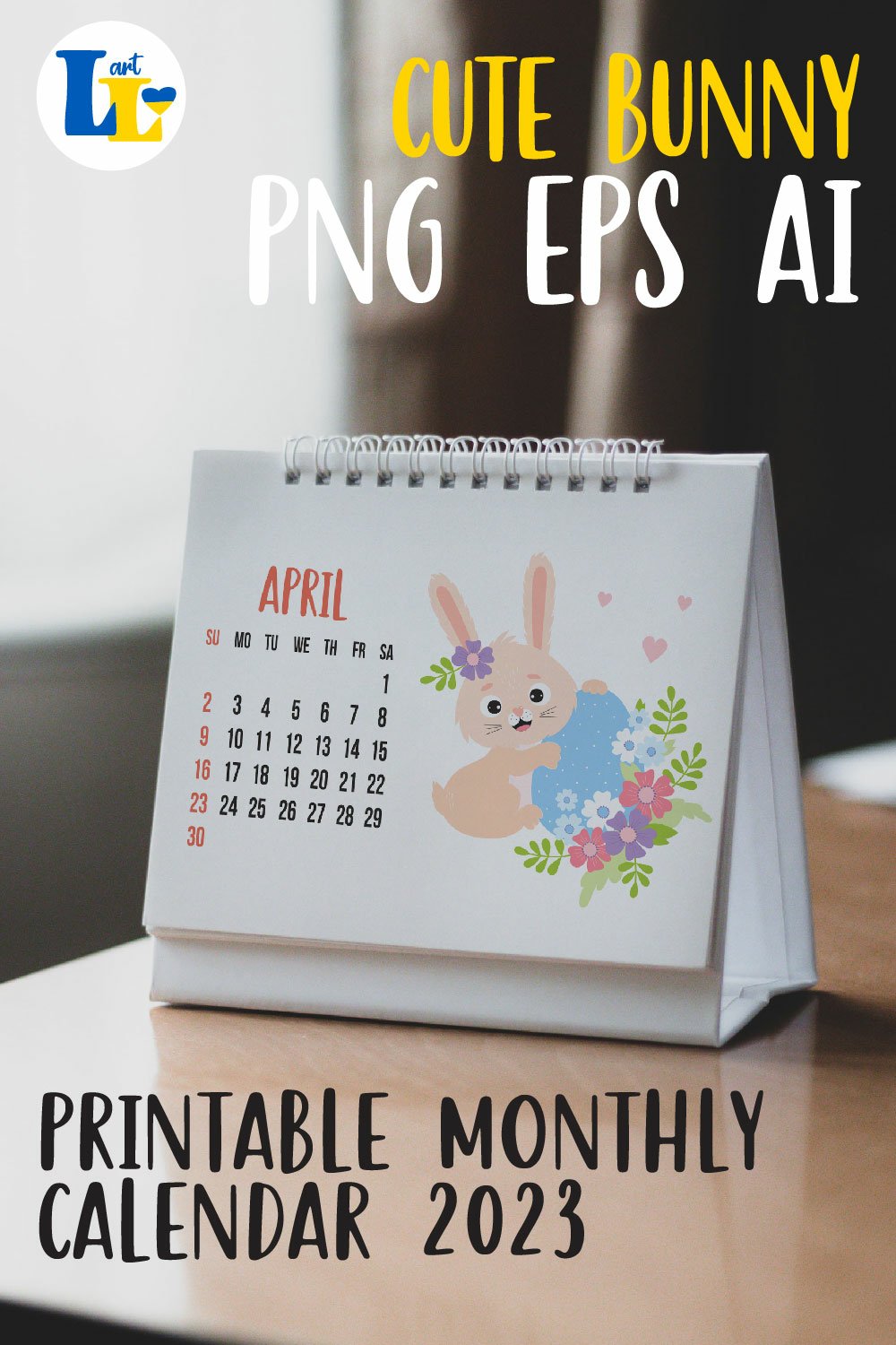 Cute Bunny Calendar 2023 Printable monthly template calender