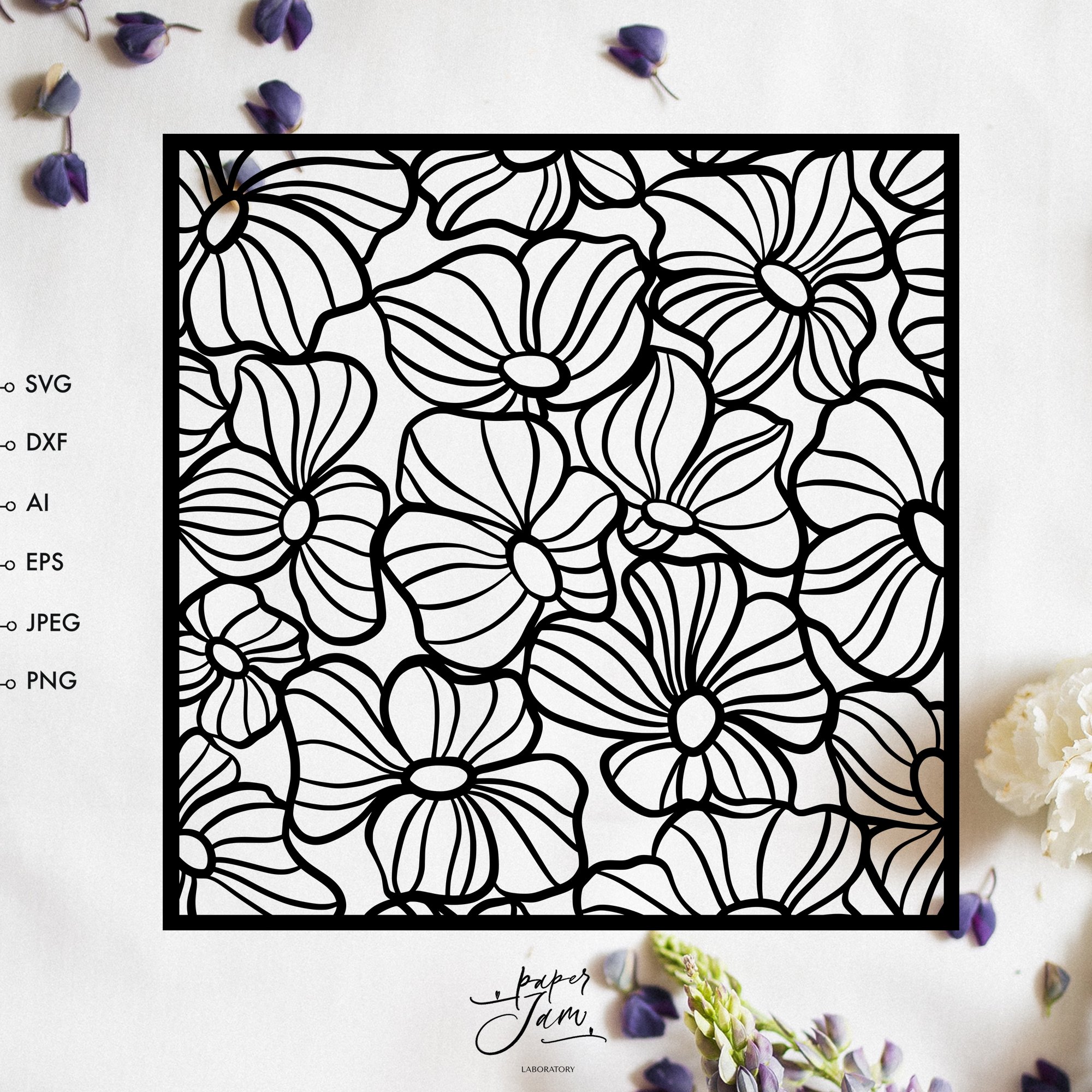 Floral background svg Floral frame svg Plants stencil svg