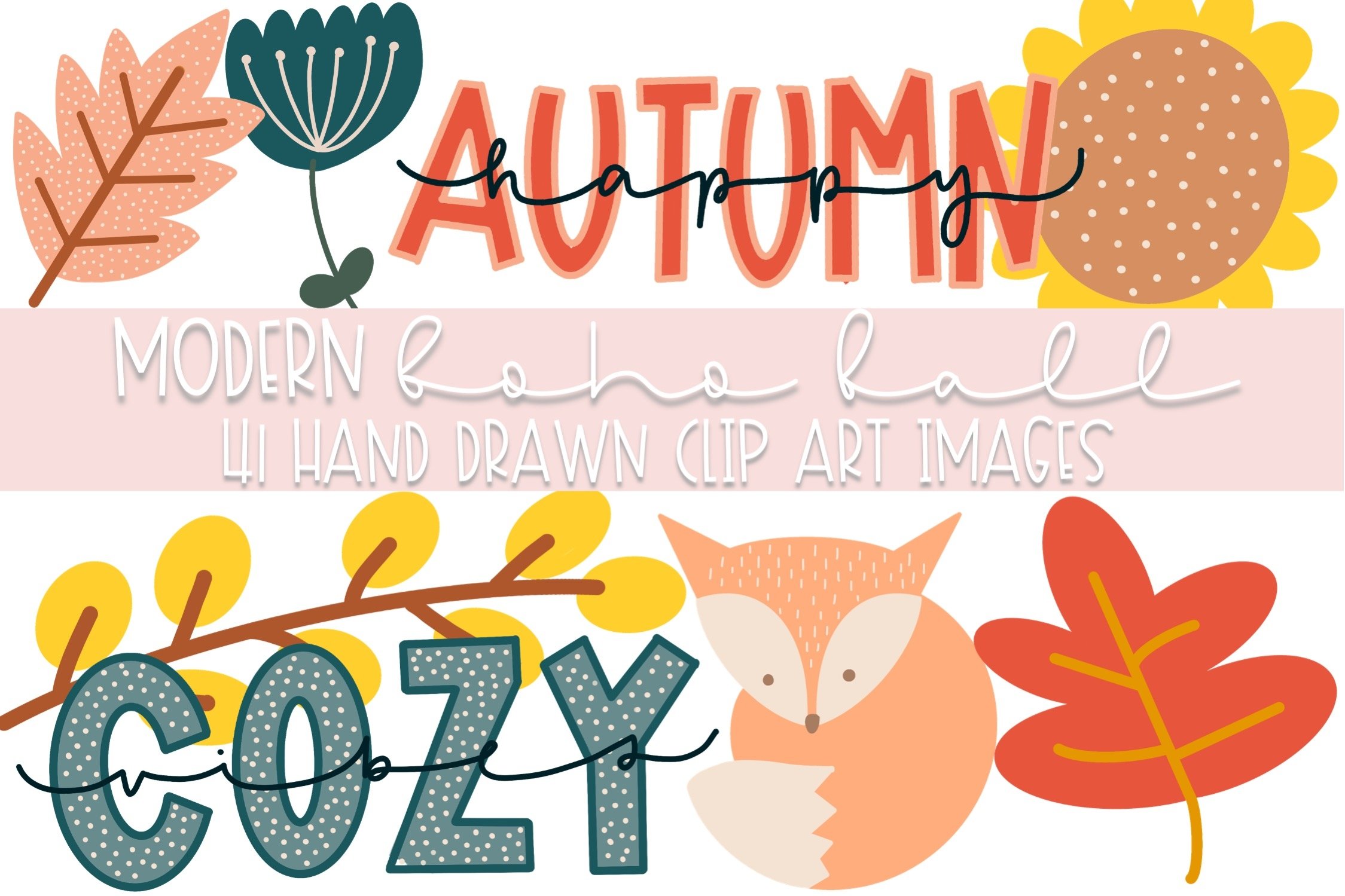 Modern Boho Fall Doodle Clip Art