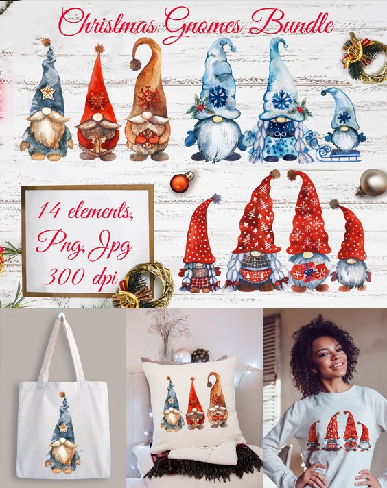 Christmas Gnomes. Watercolor Clipart. Christmas (1092626)