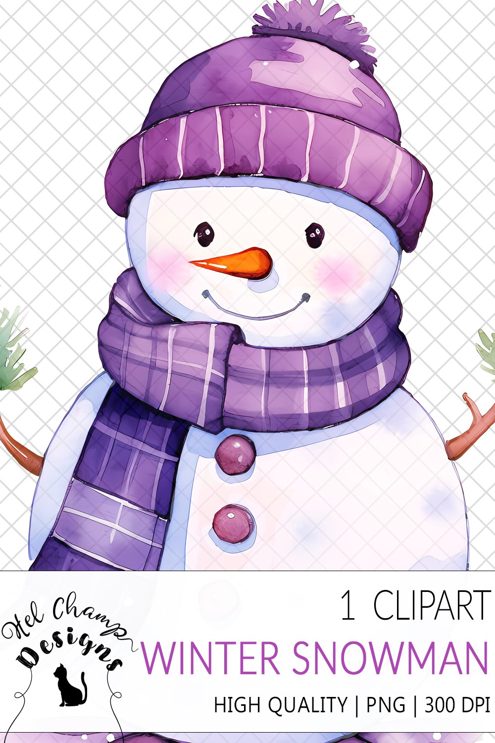 Winter purple snowman transparent clipart