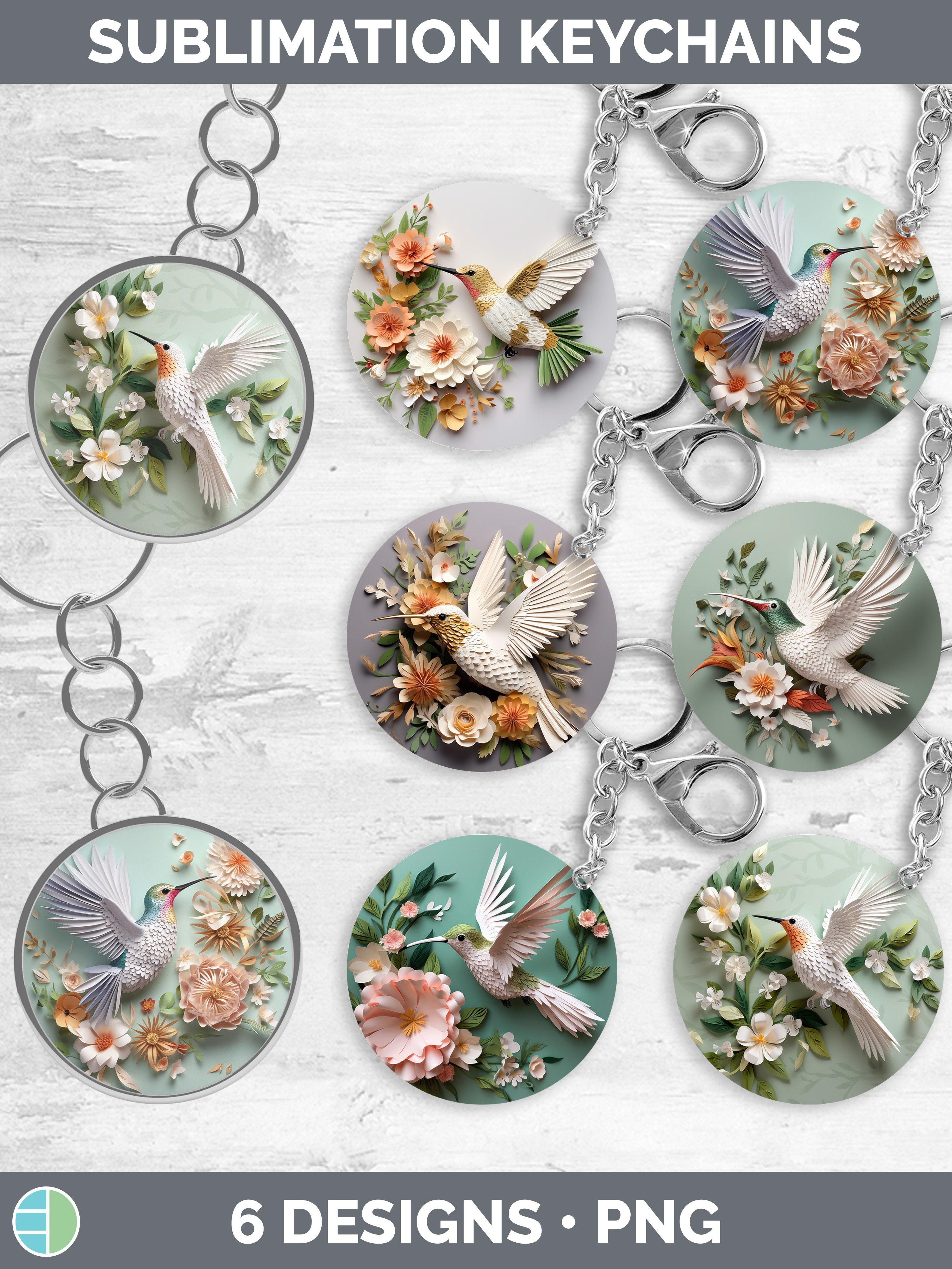 3D Paper Hummingbird Bird Keychain | Sublimation Keyring Des