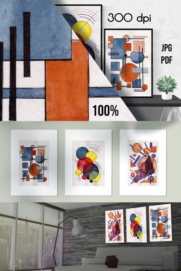 Hand painted Abstract Simple Geometric Forms Composition