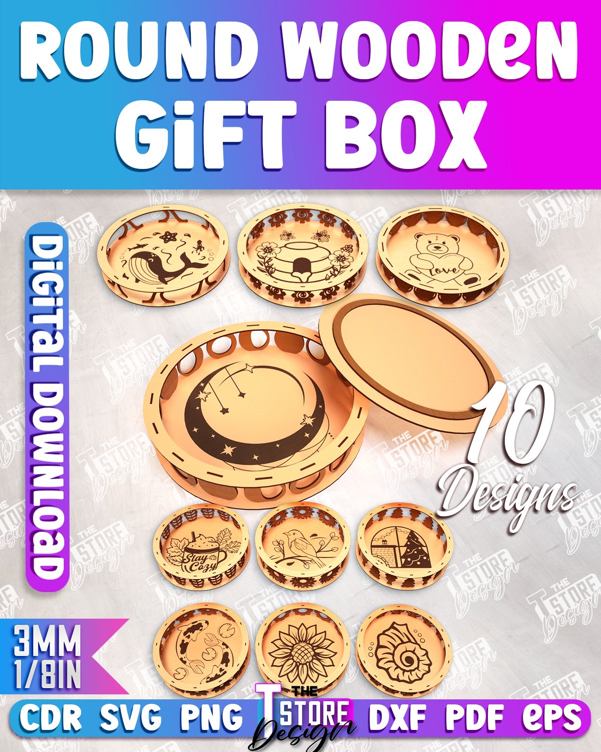 Round Wooden Gift Box Laser Cut Bundle, Circle Box Templates