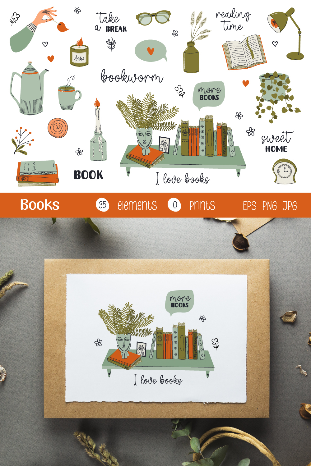 Books set of elements and prints