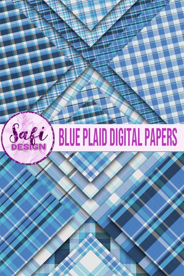 Blue Plaid Digital Paper Backgrounds
