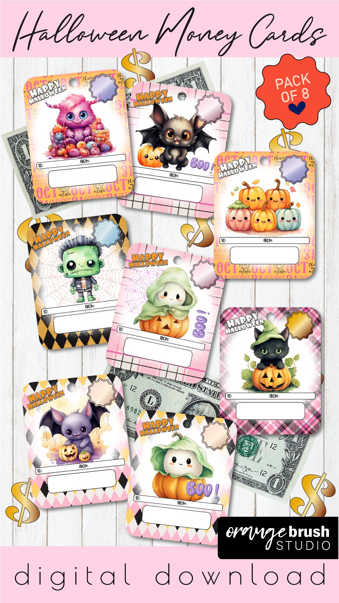 Halloween Money Card Bundle, Printable PNG Designs