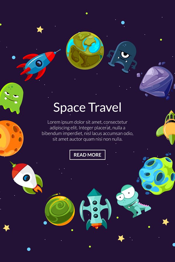 Vector cartoon space planets and ships (850276)