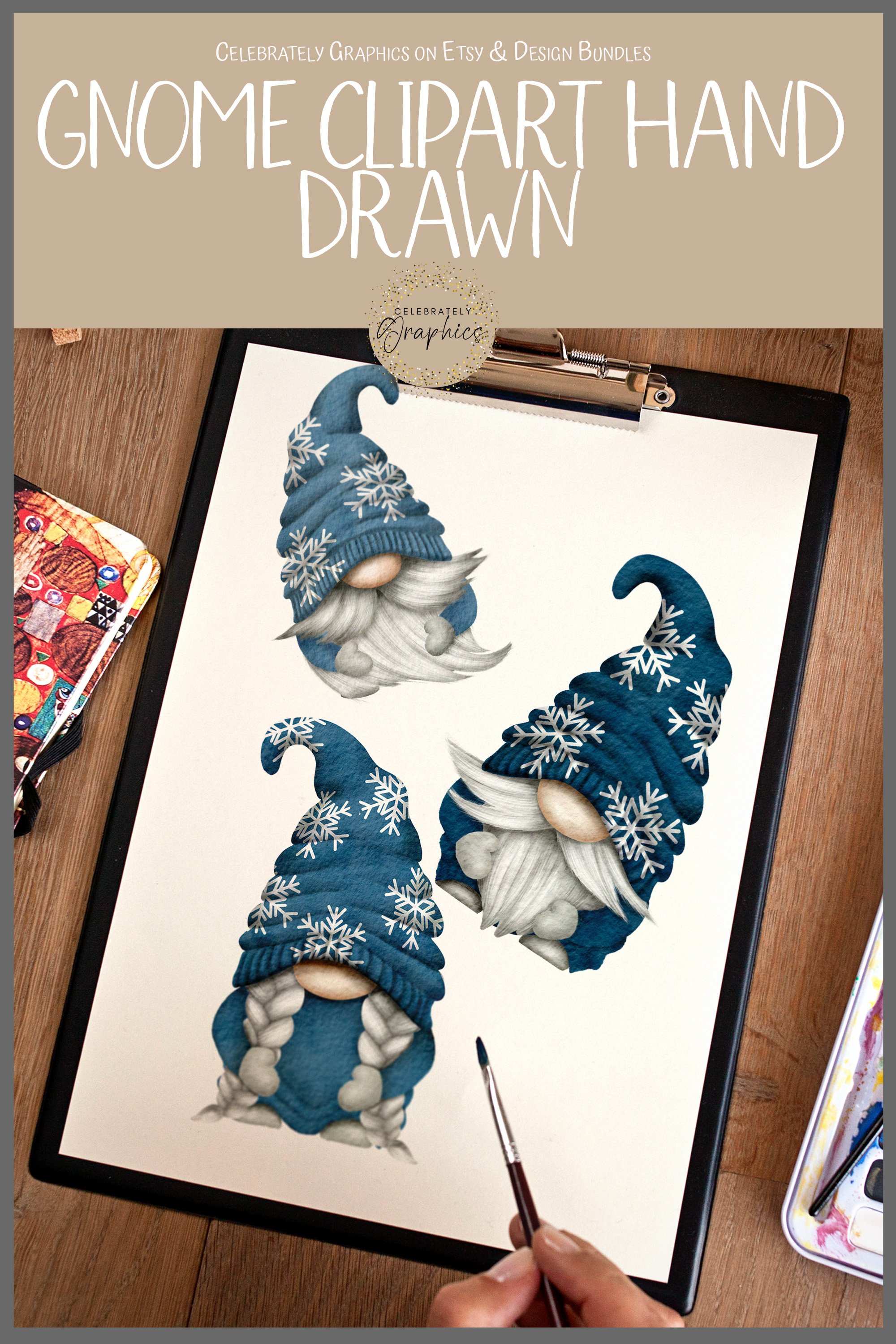 Blue Snowflake Christmas Gnomes Watercolor Clipart (2252517)