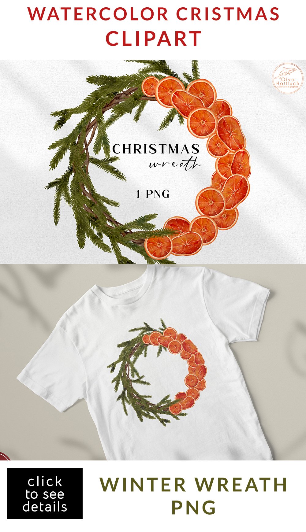 Christmas Wreath Watercolor Clipart