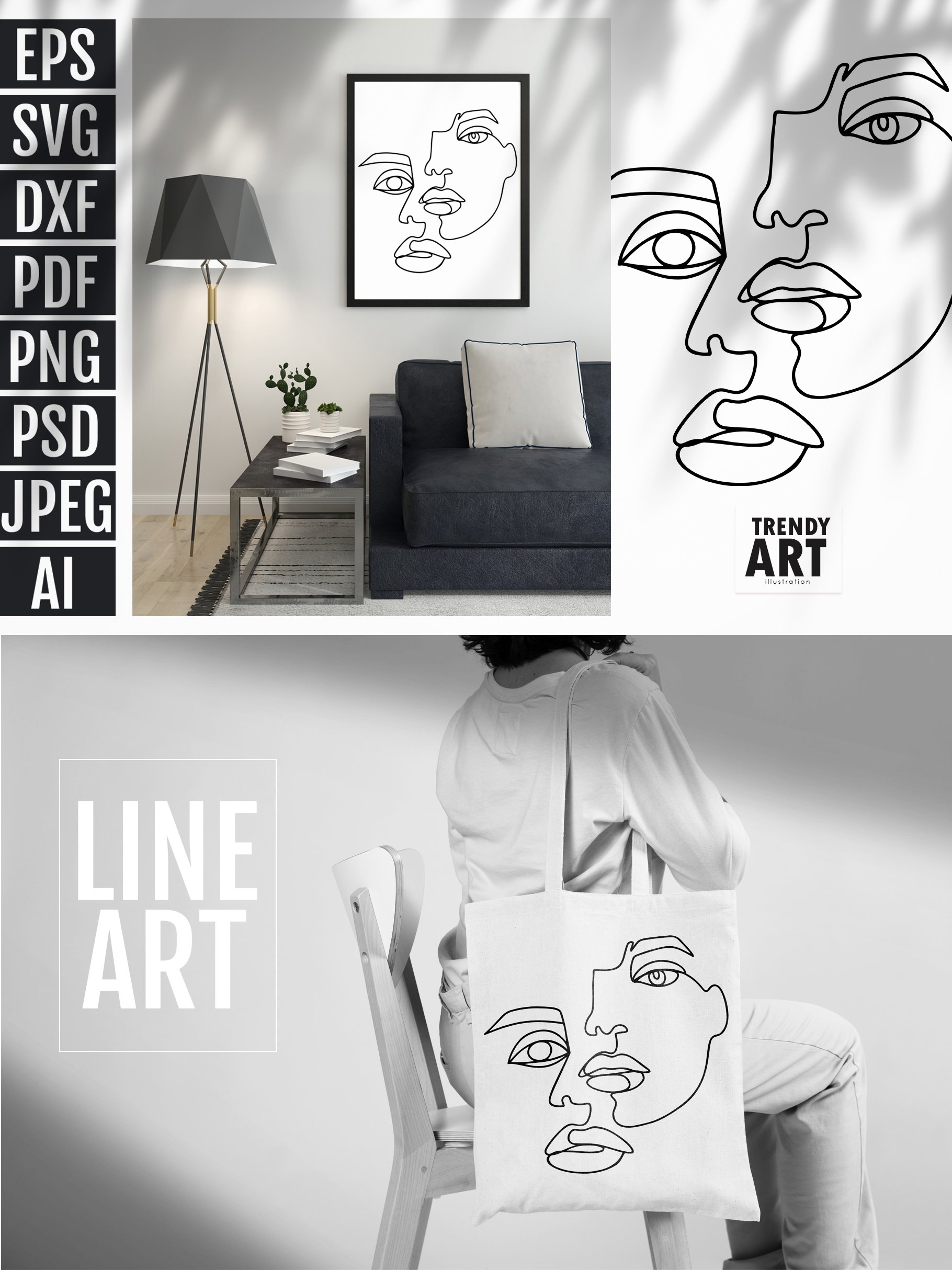One line art woman faces SVG, modern abstract (1276383)