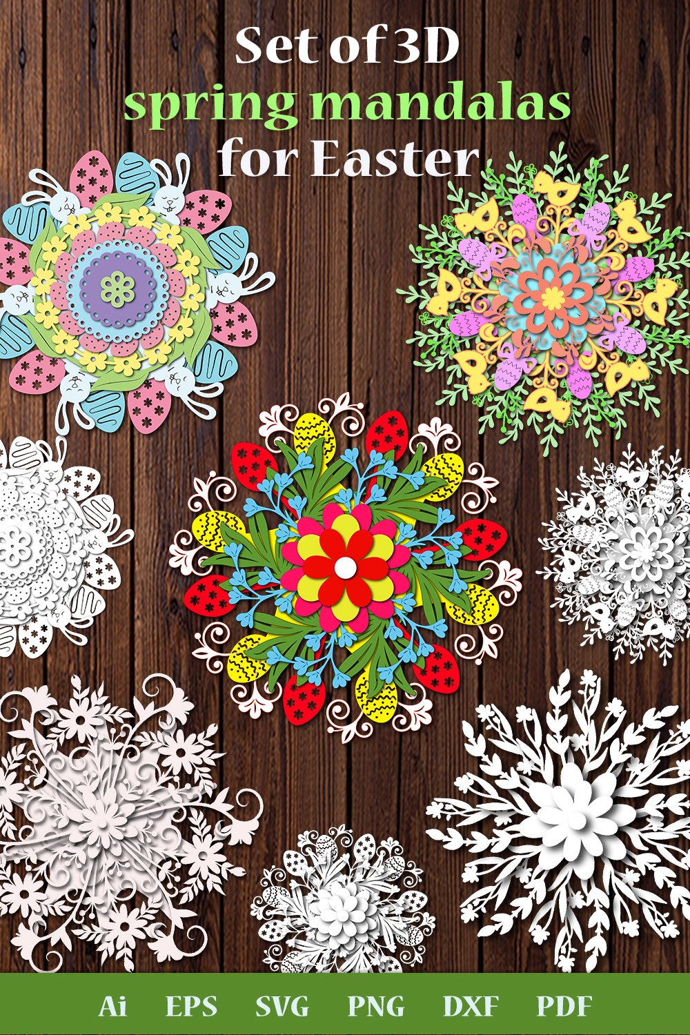Set of spring and Easter 3D mandalas
