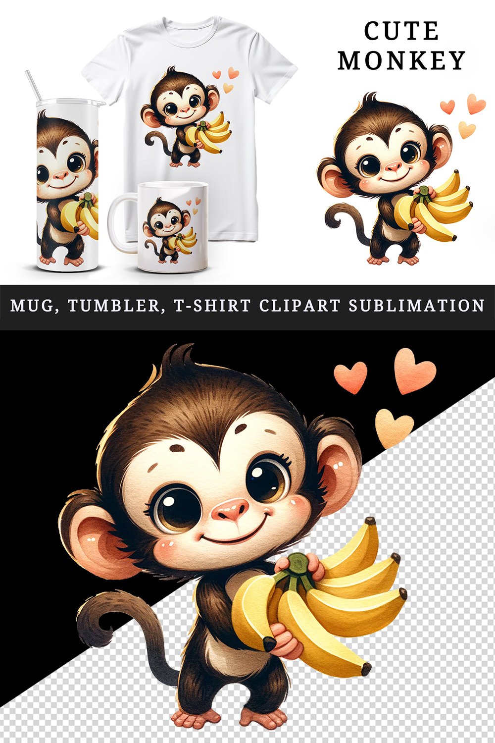 Cute monkey tumbler mug wrap clipart sublimation design png