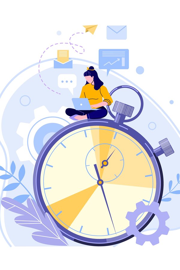 Work rate time management. Working hours timer, productivity
