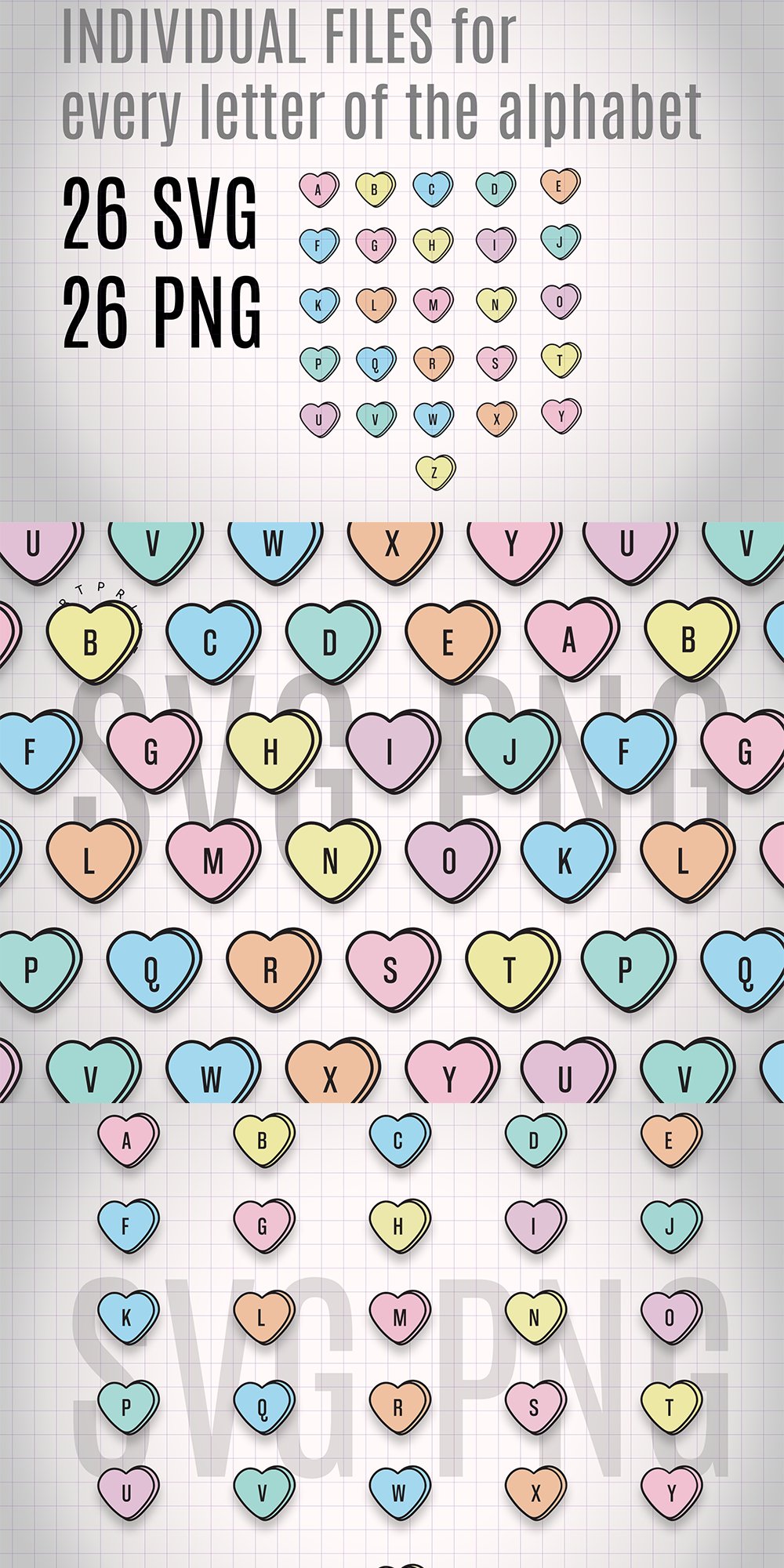 Valentines Candy Heart Letters Bundle SVG PNG