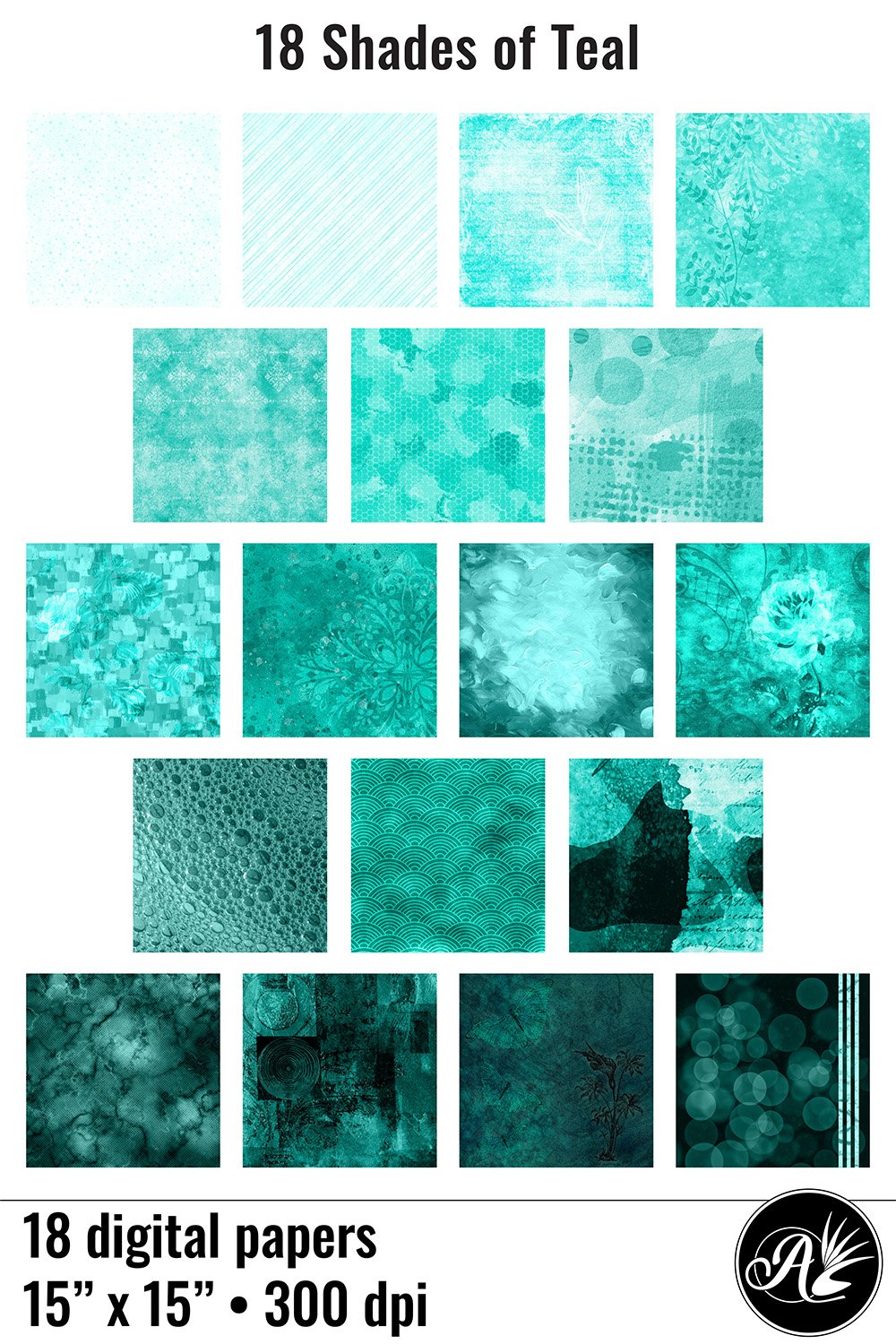 18 Shades of Teal digital backgrounds