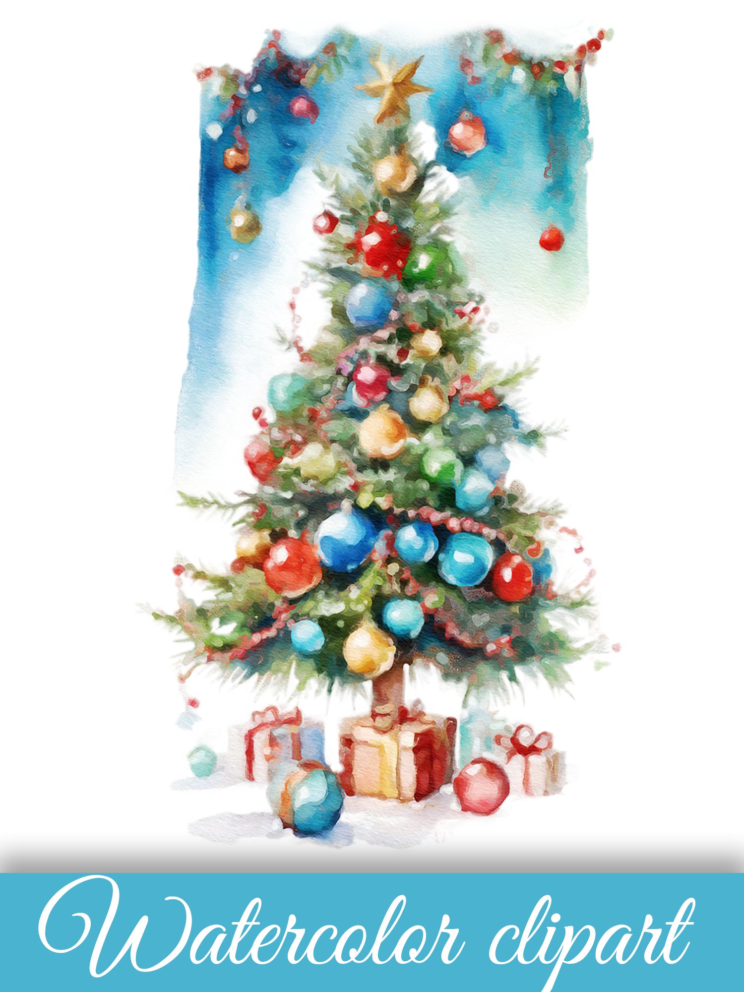Christmas Tree Sublimation Watercolor Clipart / (3020222)