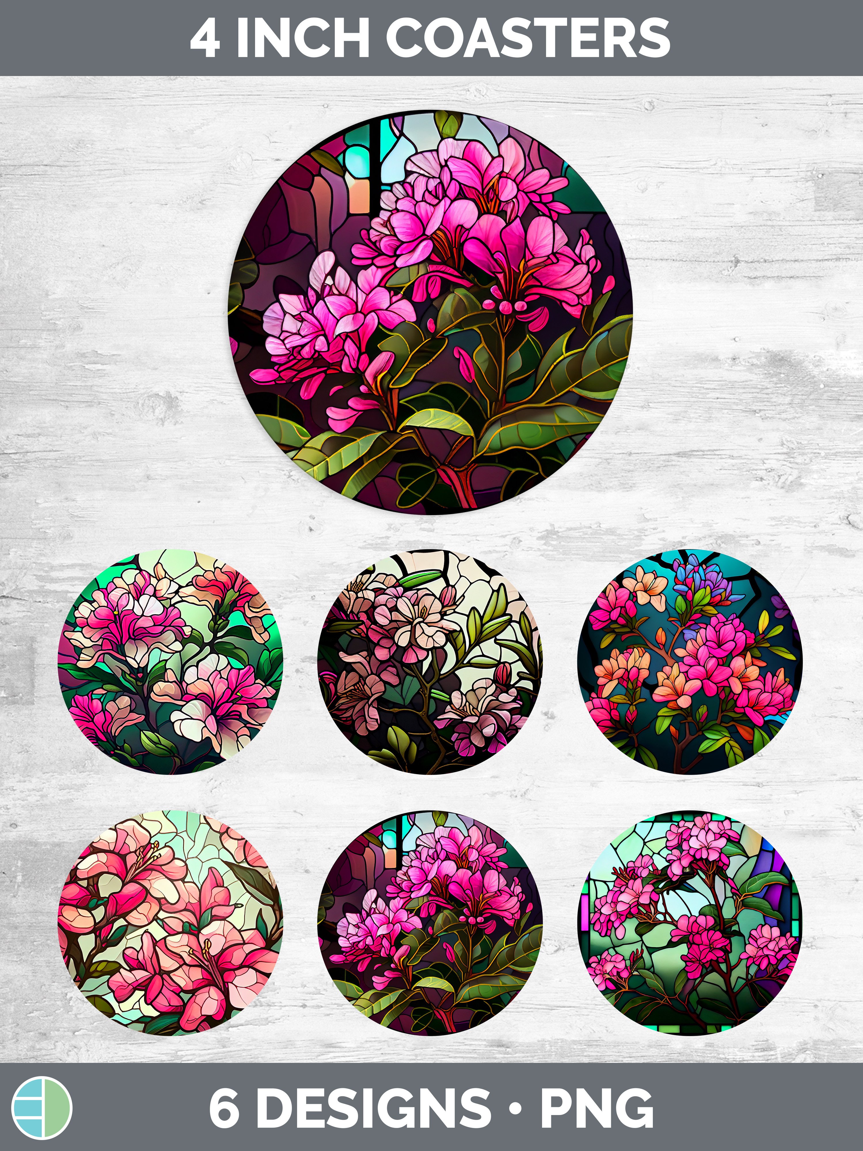 Stained Glass Azalea Flowers Round Coaster | Sublimation Coa