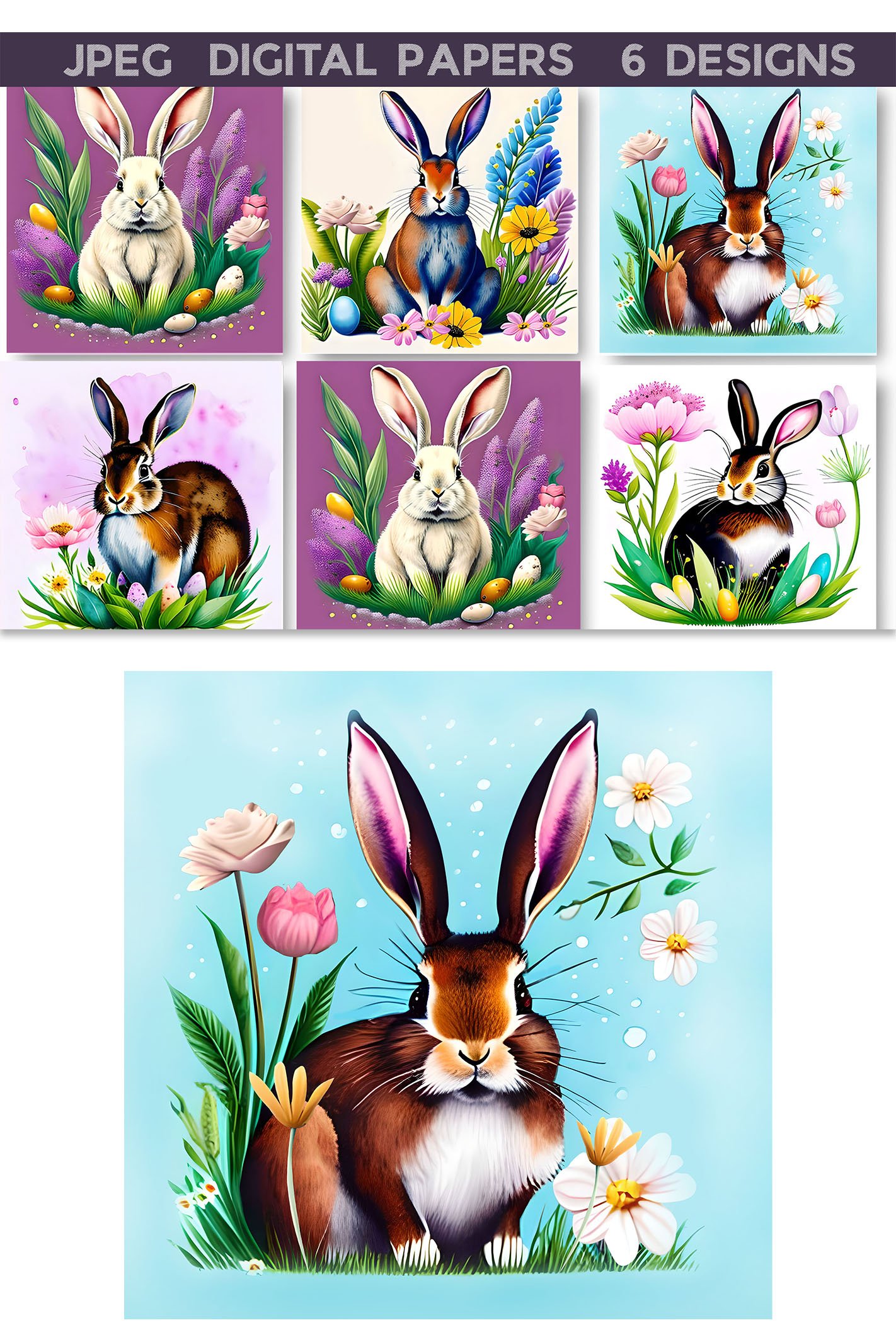 Easter Bunny Digital Papers | Spring Bunny Sublimation