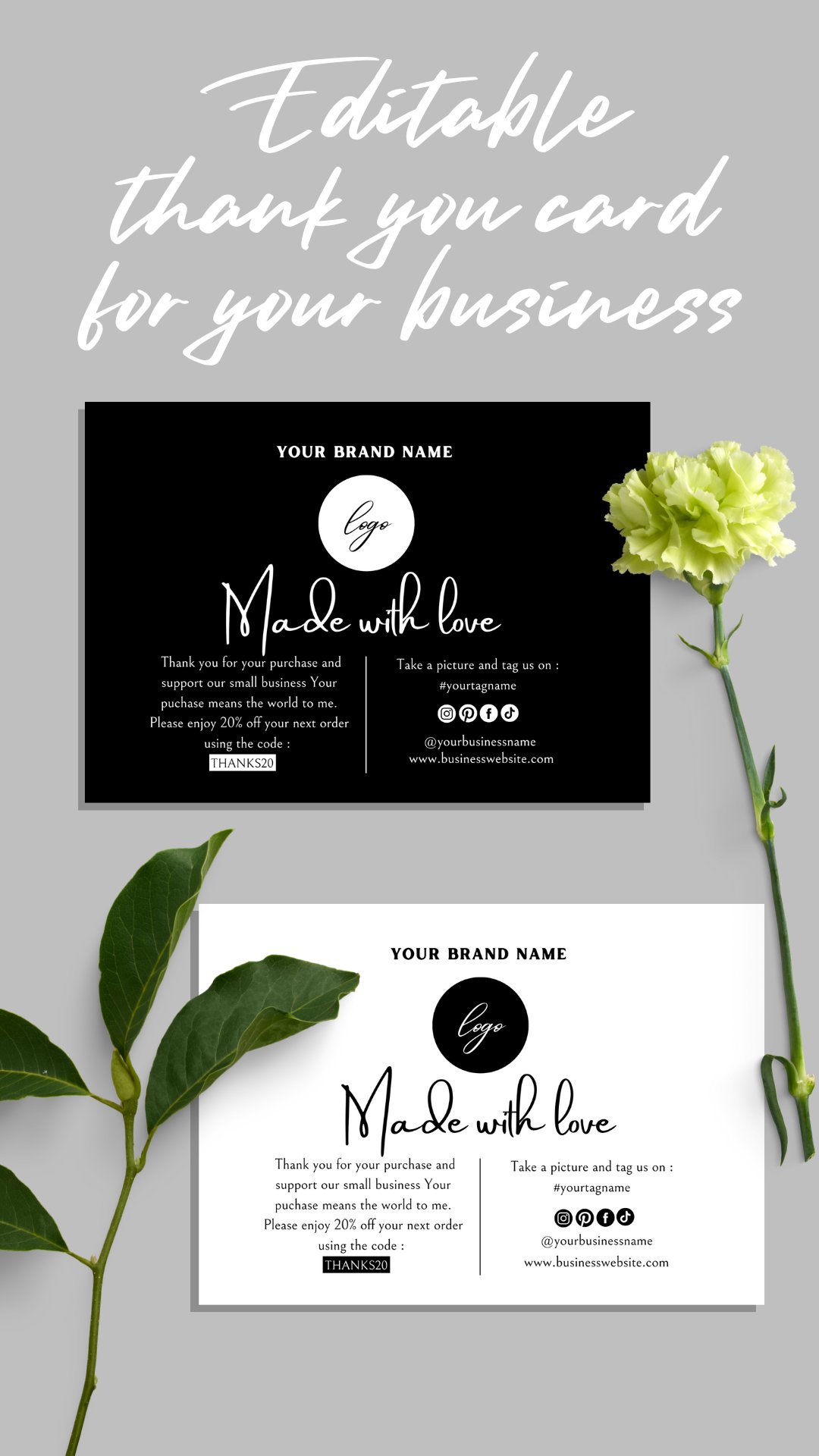 Editable, personalised business thank you cards examples 893