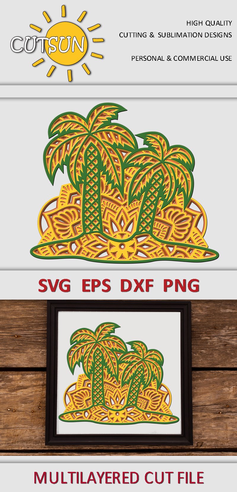 3D Layered Palm Trees 4 layers | 3D layered svg