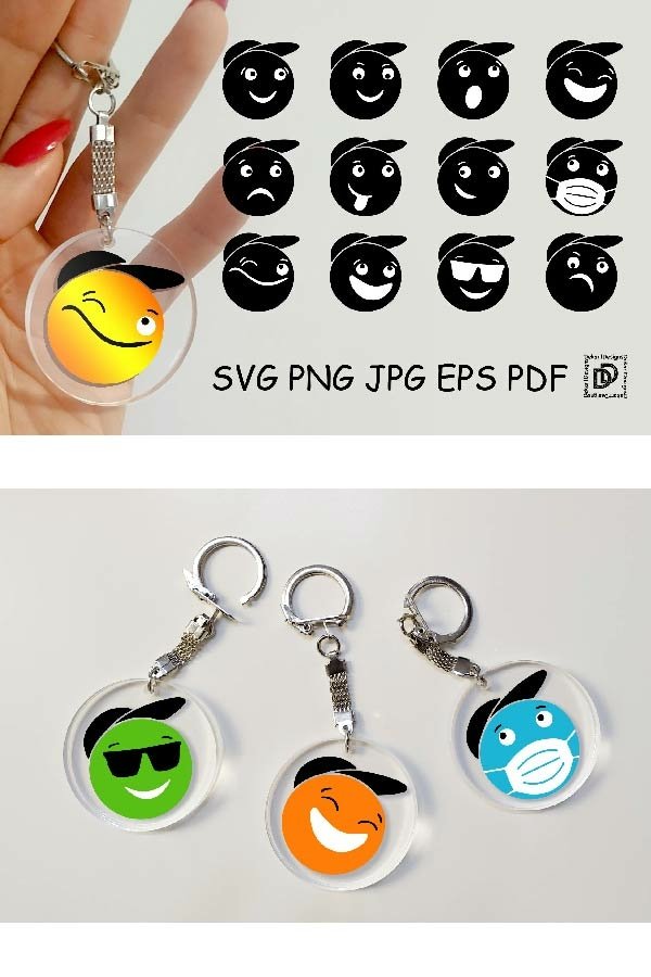 Key Keychain Design SVG Cute Face Keychain Emoji Faces SVG