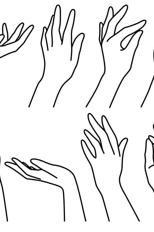 Woman hands line. Outline drawn female different position el