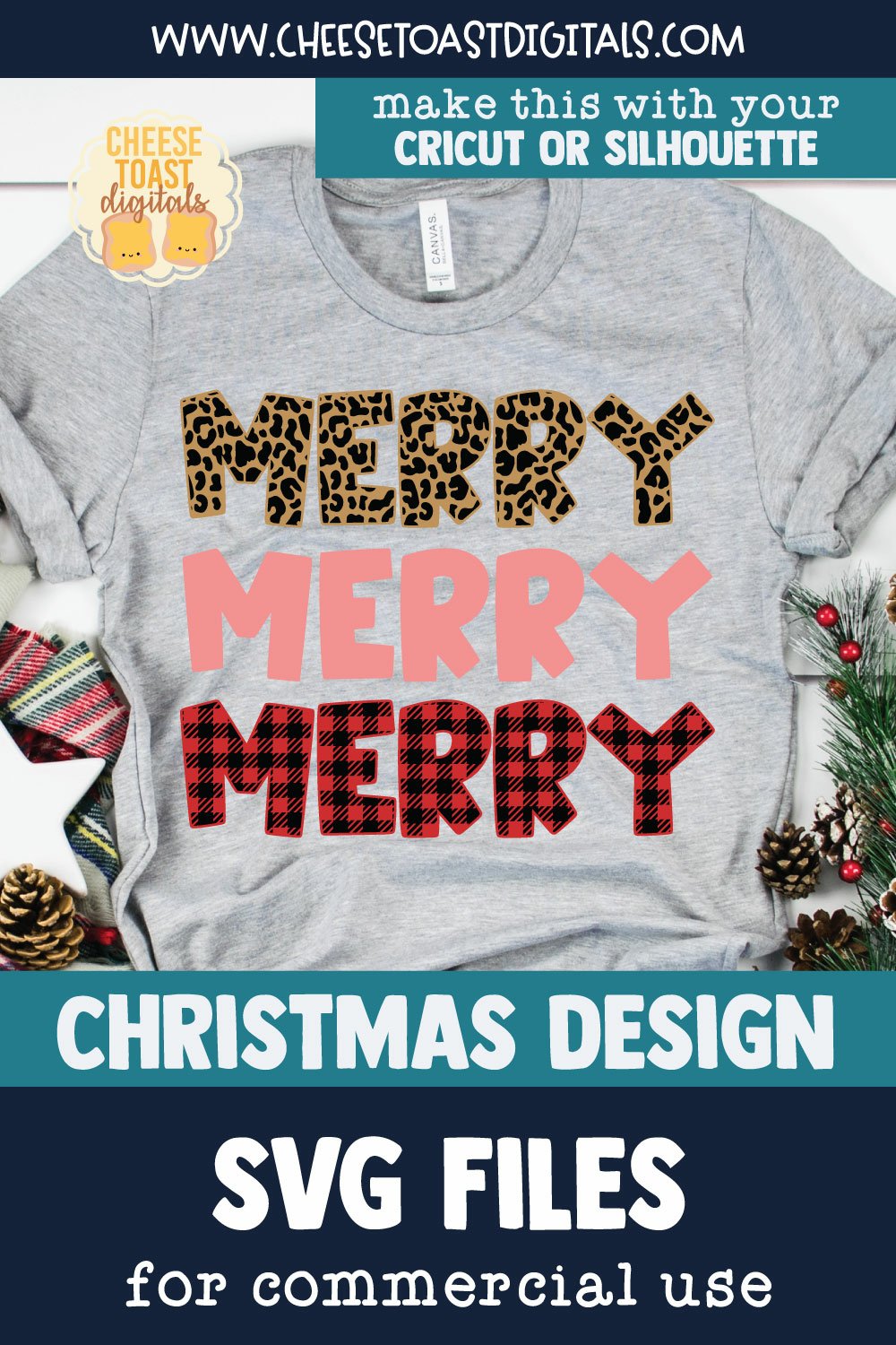 Merry | Christmas Buffalo Plaid Leopard Print SVG