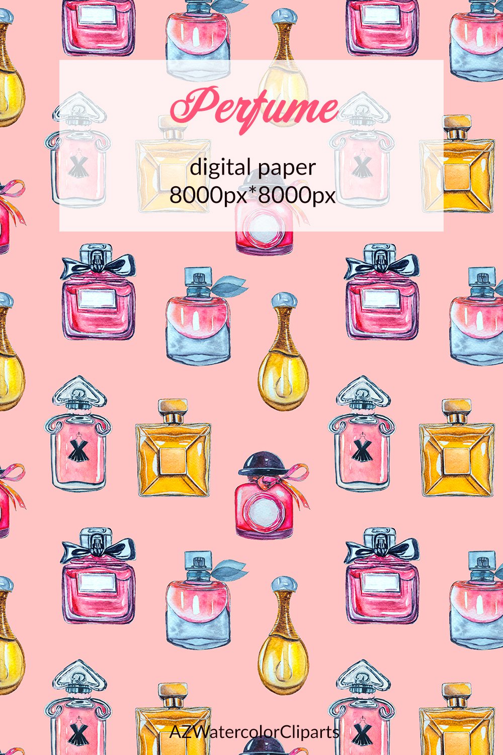Watercolor perfume digital paper Fashion seamless pattern