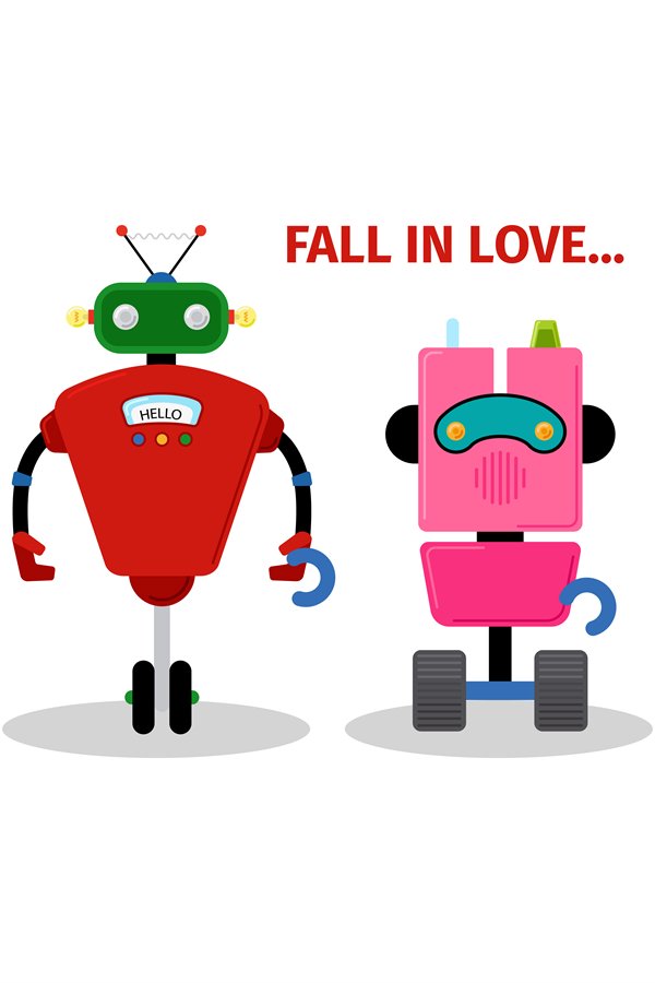 Valentines day card with robots