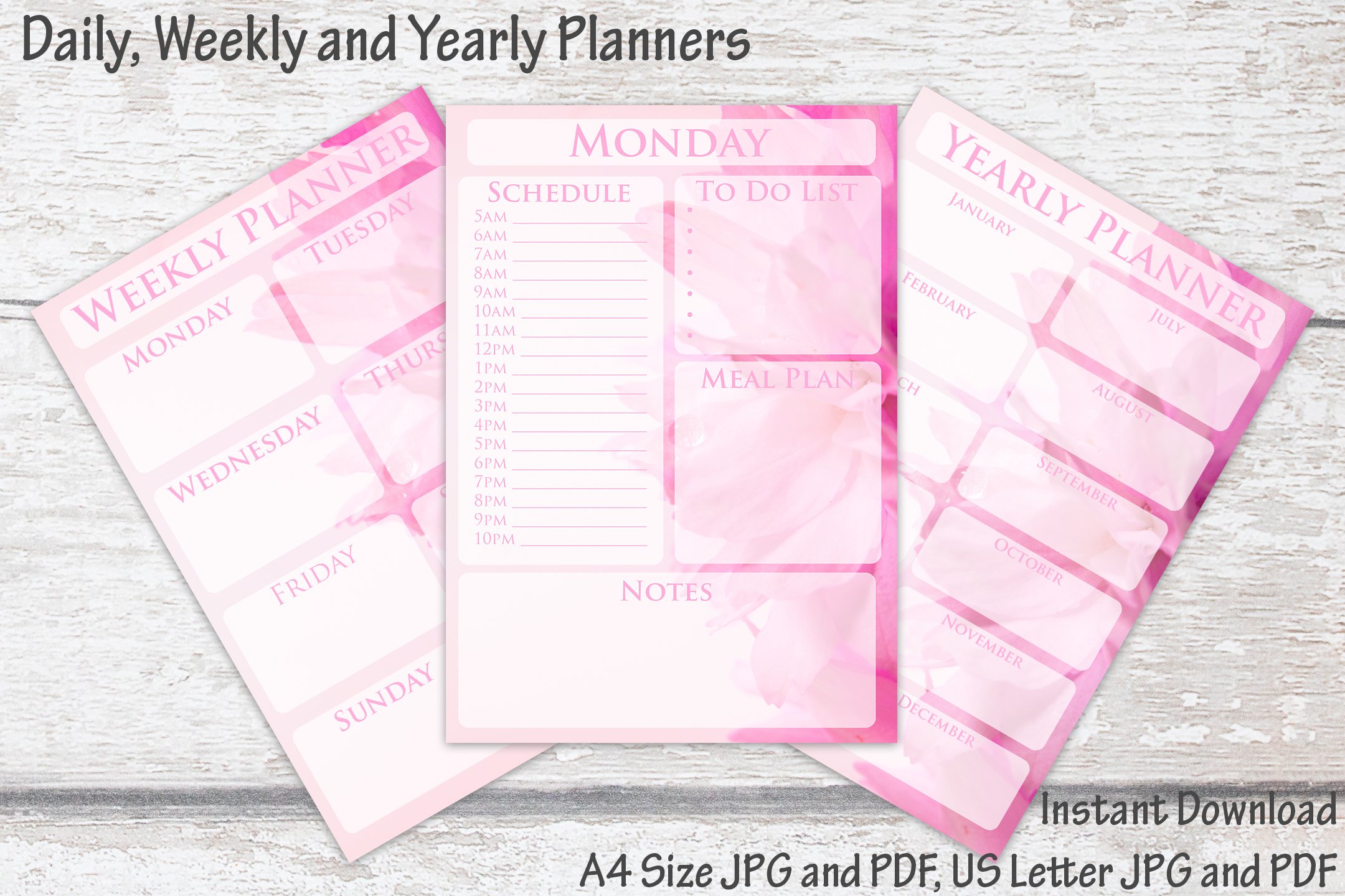 Cherry Blossom Daily Weekly Yearly Planner Instant Download