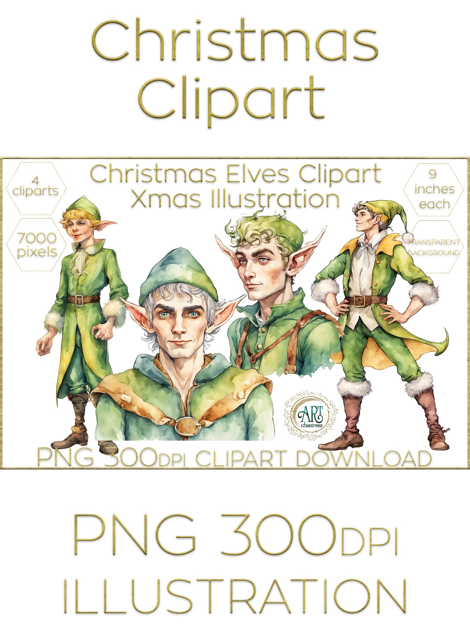 Christmas Elf Watercolor Forest Fairy Elves Fantasy Clipart