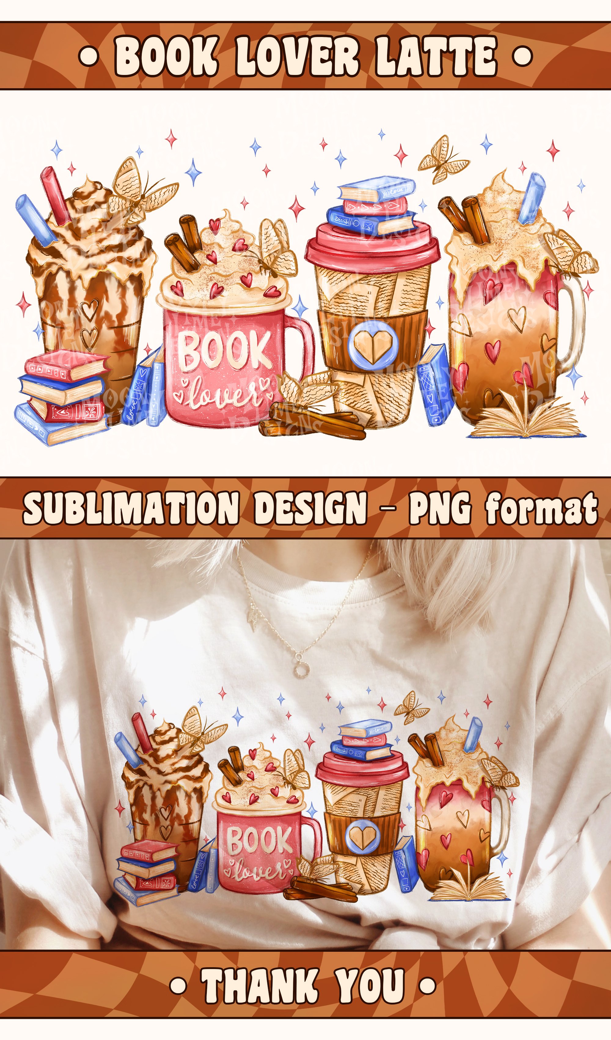 Book Lover Sublimation Design PNG, Book Worm Latte