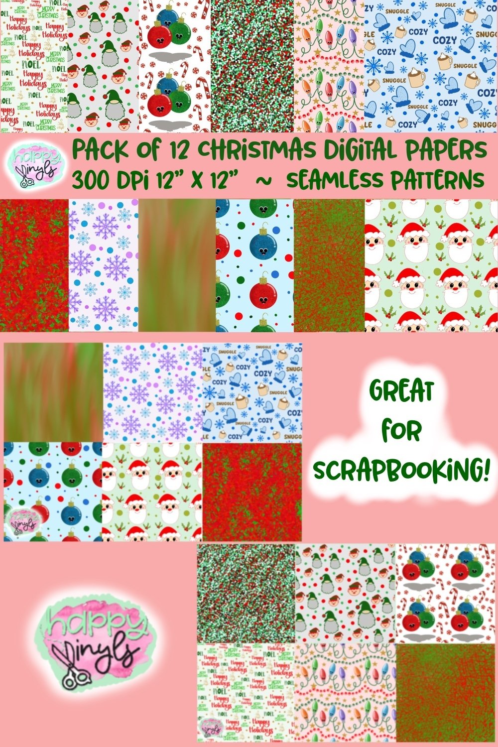 Christmas Scrapbook DIGITAL Papers - A DIGITAL PAPER Bundle