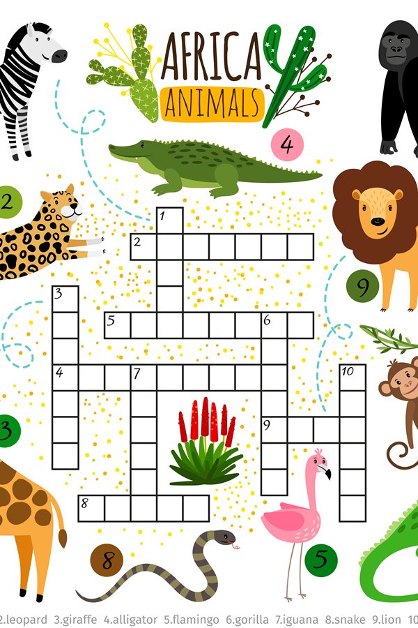 Crossword africa animals. Kids zoo african crossword for sch