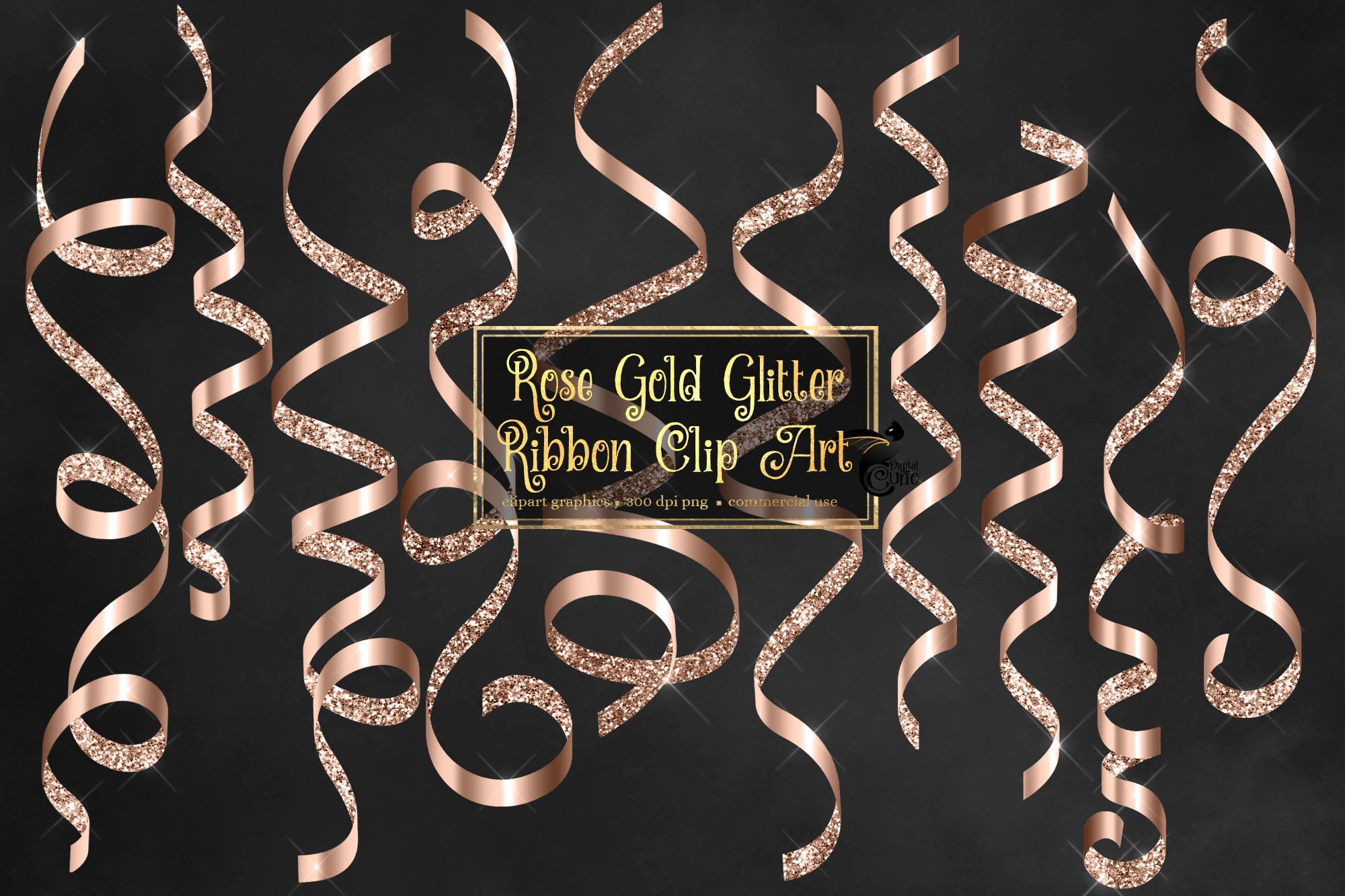 Rose Gold Glitter Ribbon Clipart