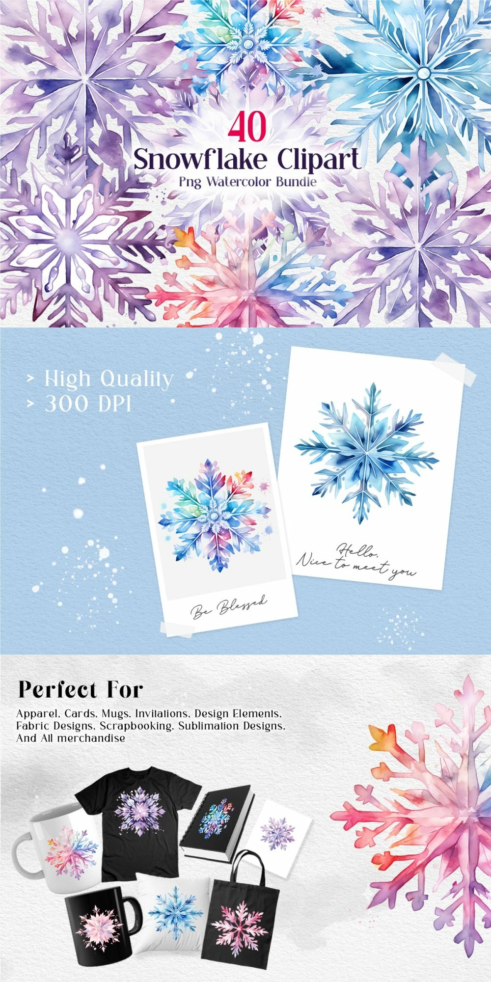 Snowflakes Ornament Clipart Bundle
