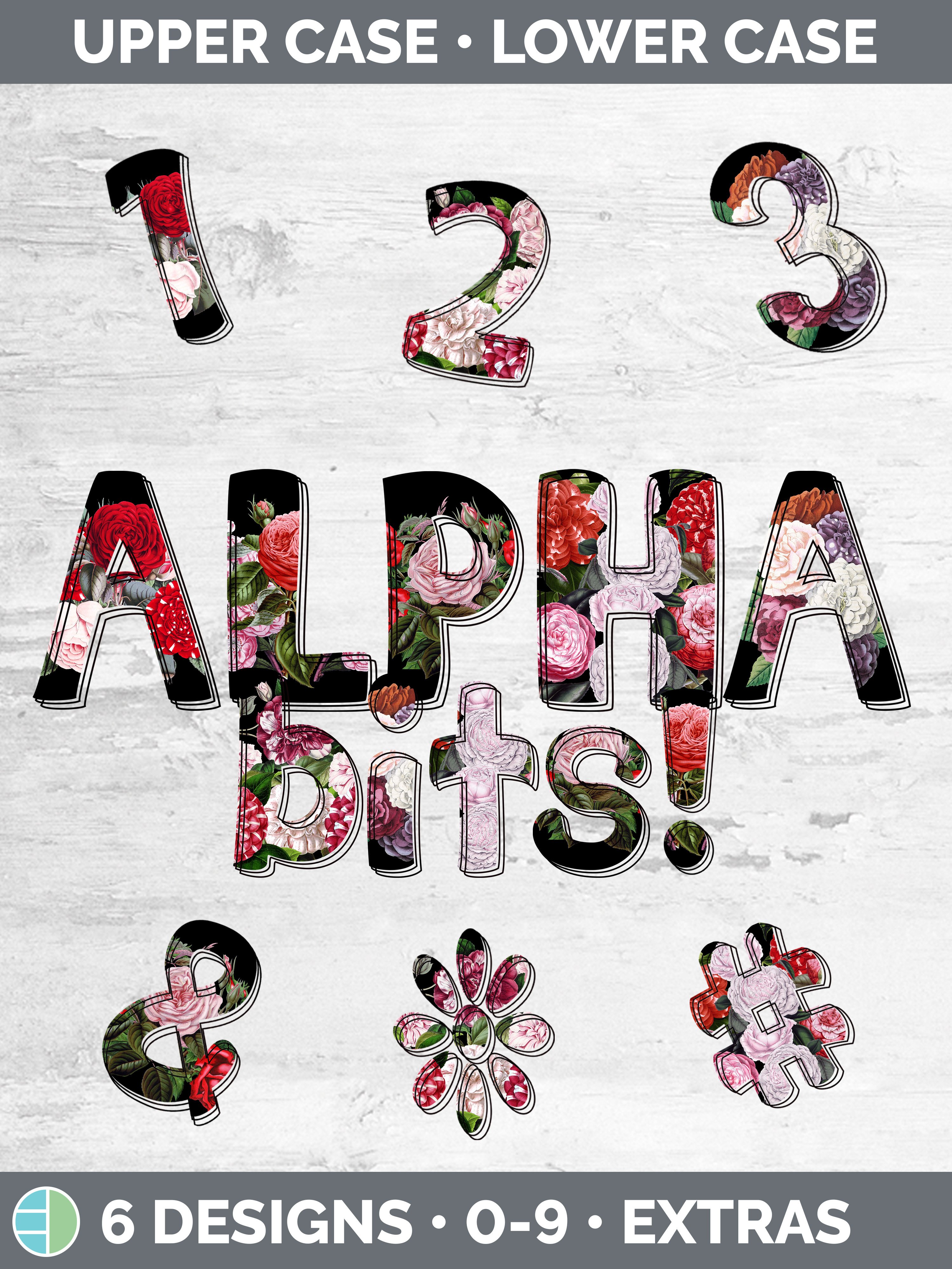 Romantic Rose Alpha Doodle | Sublimation Alphabet Set PNG