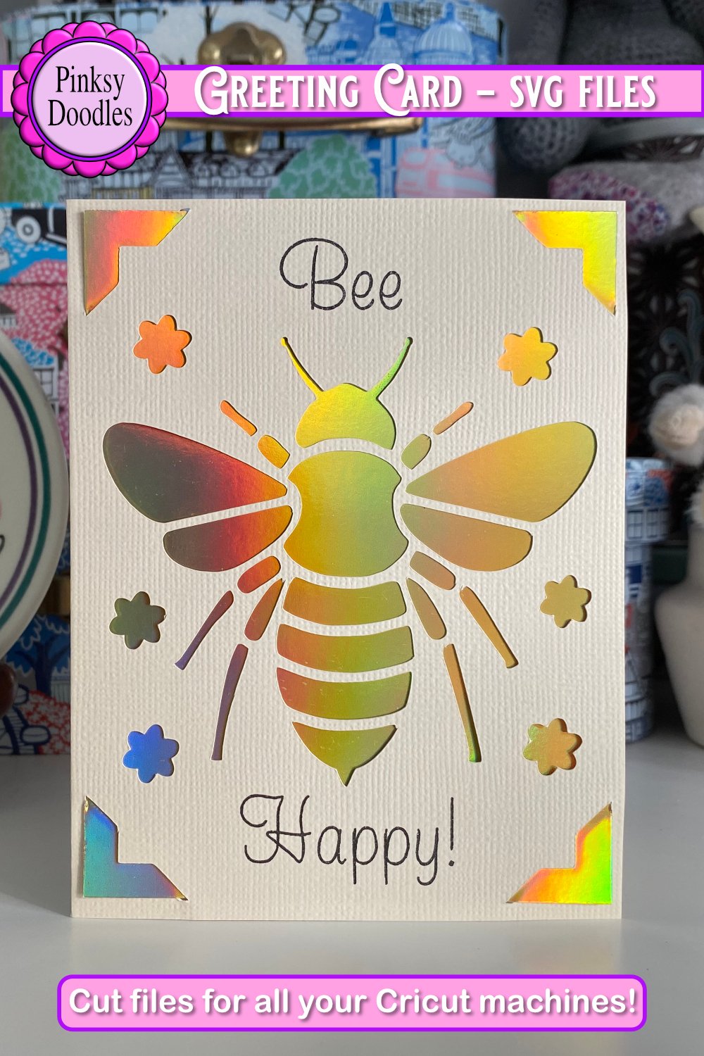 Bee Happy paper cut and draw card svg cut file