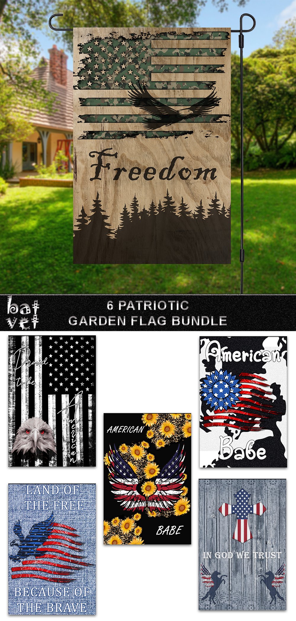 Patriotic Garden Flag Sublimation Designs Bundle