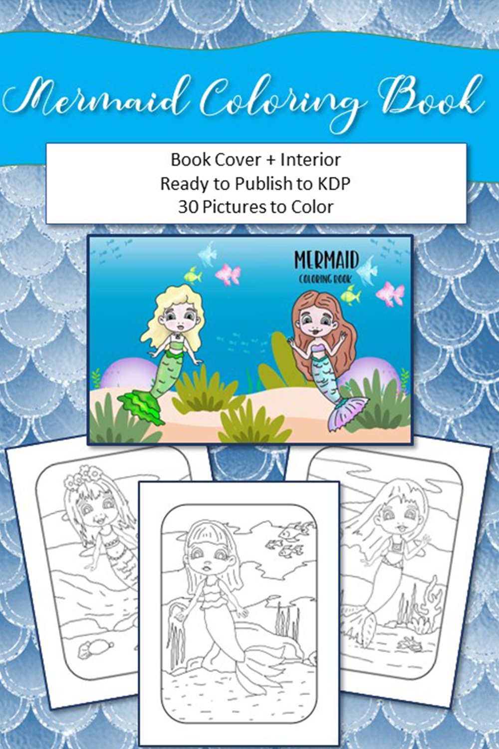 Mermaid Coloring Book Complete Set - Book Cover and Interior