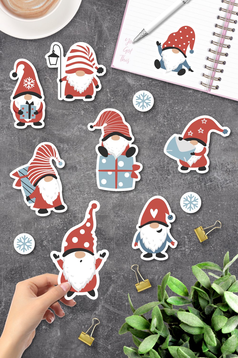 Christmas gnomes stickers, Printable and digital set