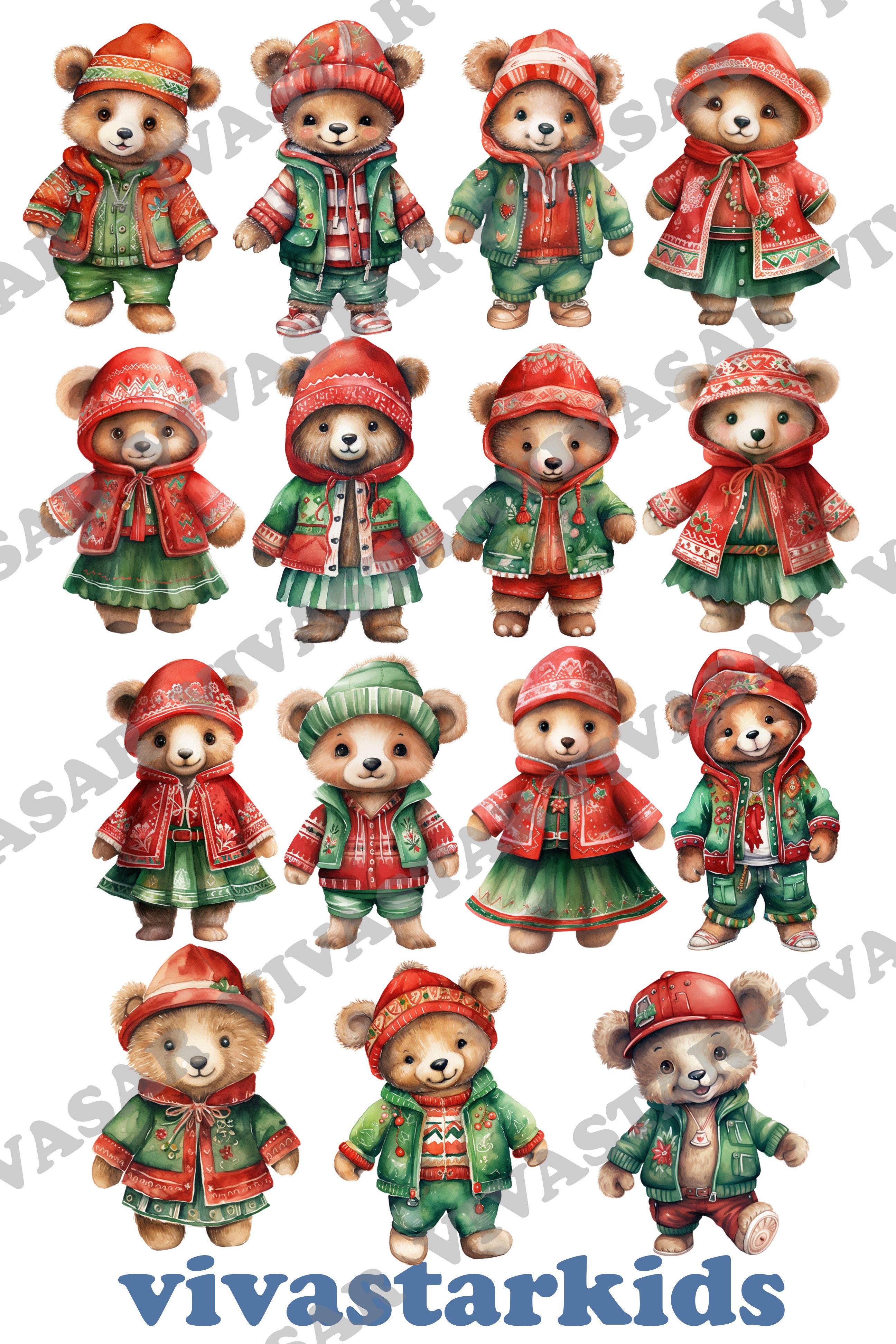 Christmas Teddy Bear Clipart,Christmas clipart,Cute Animals