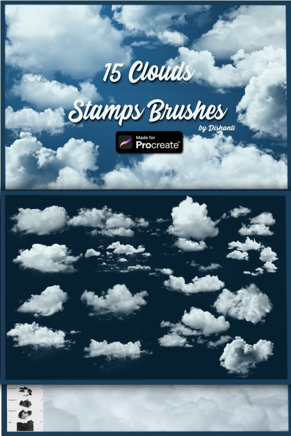 15 Clouds Stamps Brushes for Procreate. (1533921)