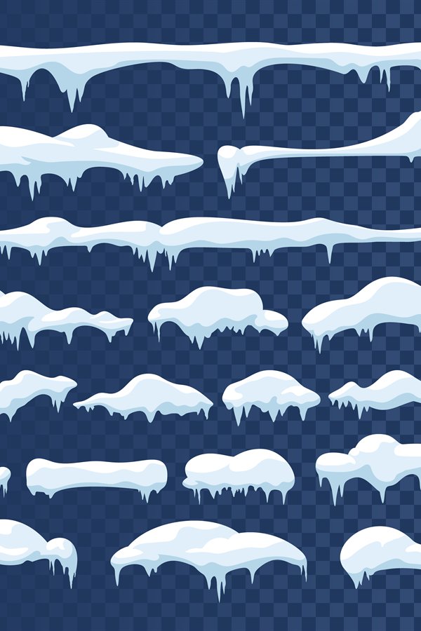 Snow and ice vector frames. Winter cartoon snow caps, snowdr