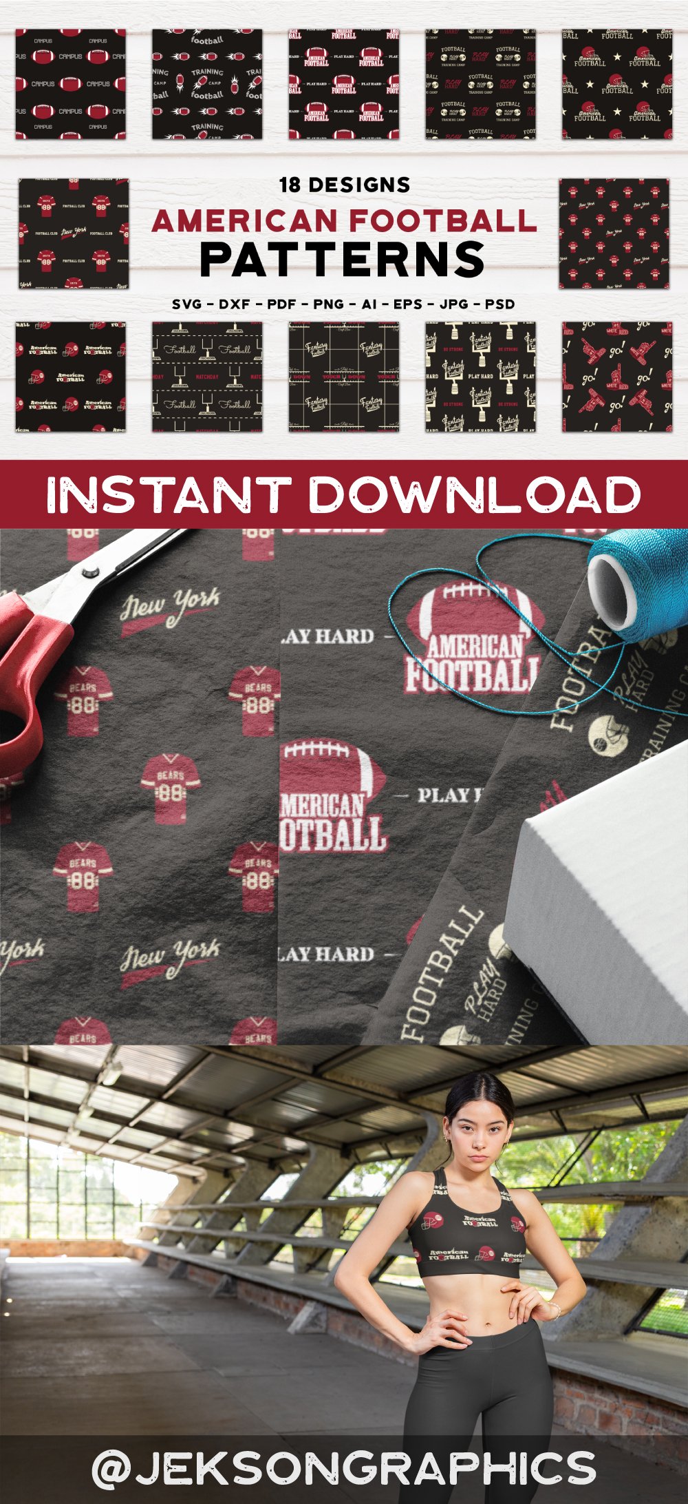 American Football SVG Patterns Sport Seamless Pattern