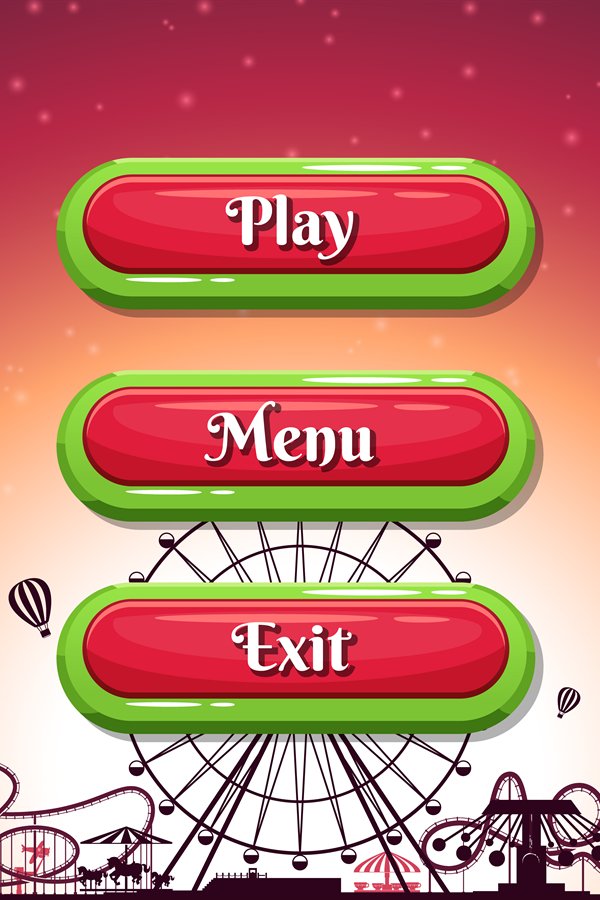 Vector cartoon style contoured buttons with text for game de