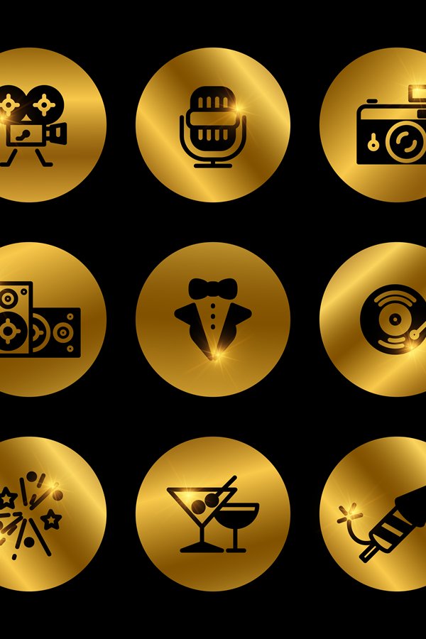 Event, party, award black and gold icons