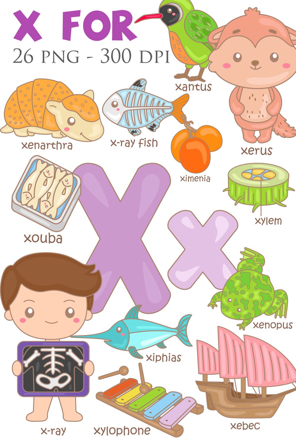 Alphabet X For Vocabulary Reading School Illustration Vector
