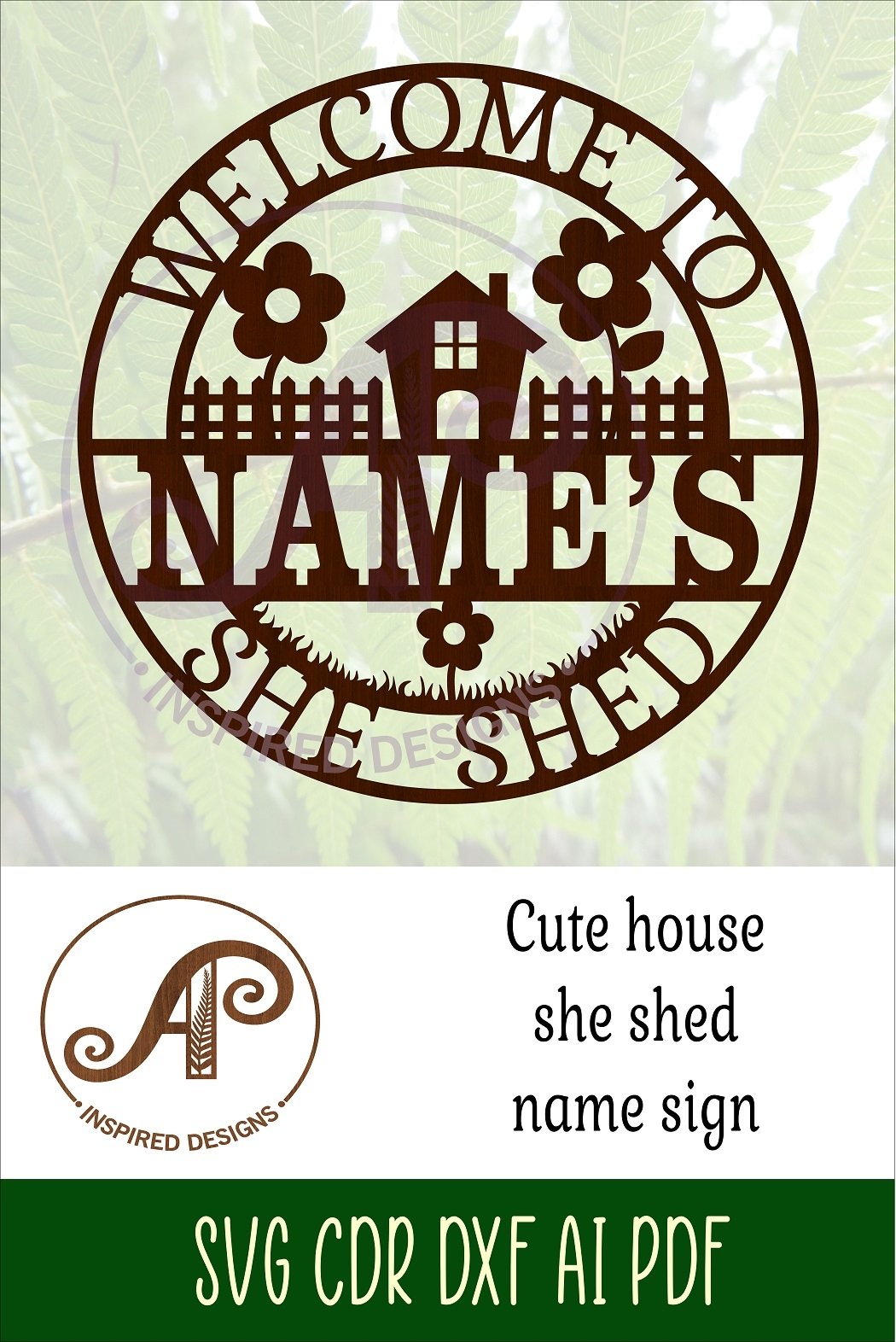 Cute house she shed sign svg laser cut template
